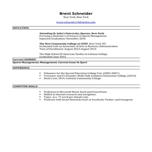 resume (college Freshman year) | DOCX