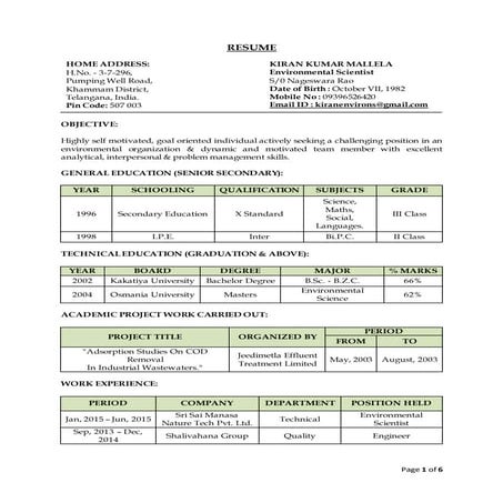 Resume: Environmental Scientist | PDF