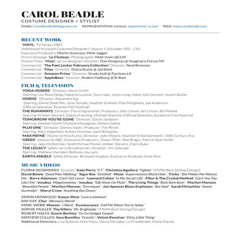 Resume 2016 / CAROL BEADLE Stylist, Fashion Designer, Costume Designer ...