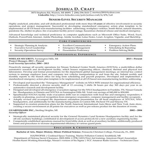 Professional Resume for a Senior-Level Security Manager | PDF