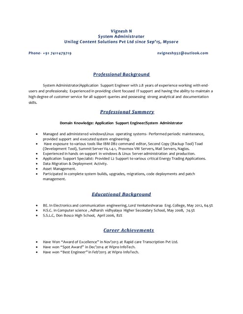 linux fresher resume | DOCX | Operating Systems | Computer Software and ...