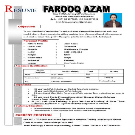 Resume. farooq azam ghouri | PDF