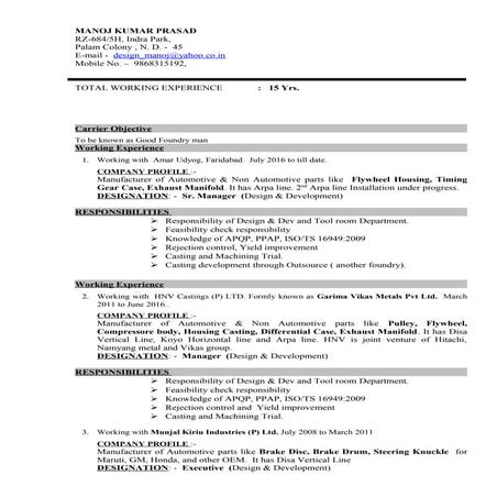 RESUME FOR DESIGN AND DEVELOPMENT (FOUNDRY) | DOC