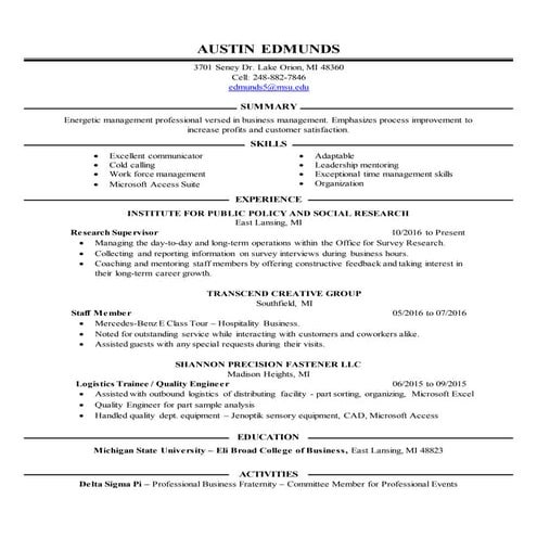 Dustin Sommer's Visual Resume | PDF