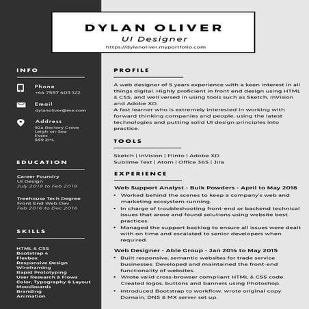 Dylan Oliver UI Designer Resume | PDF