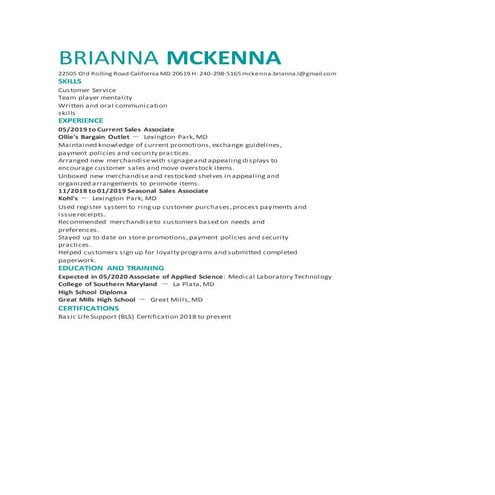 Costa, Ashley Resume 2016 | DOCX
