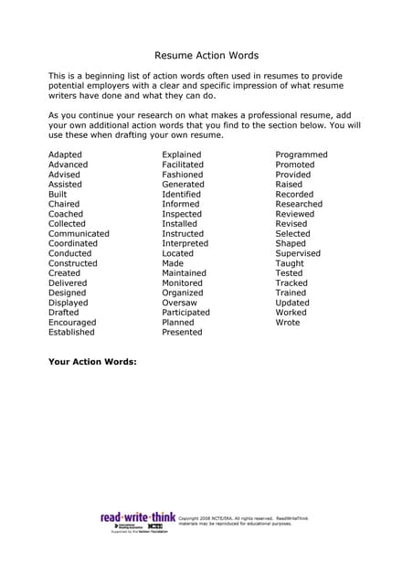 Active Words For A Resume