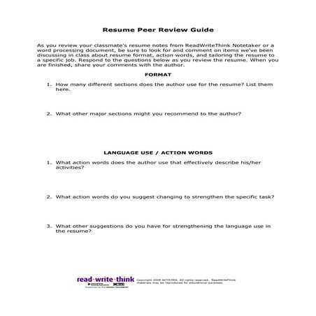 Resume peer review worksheet | PDF