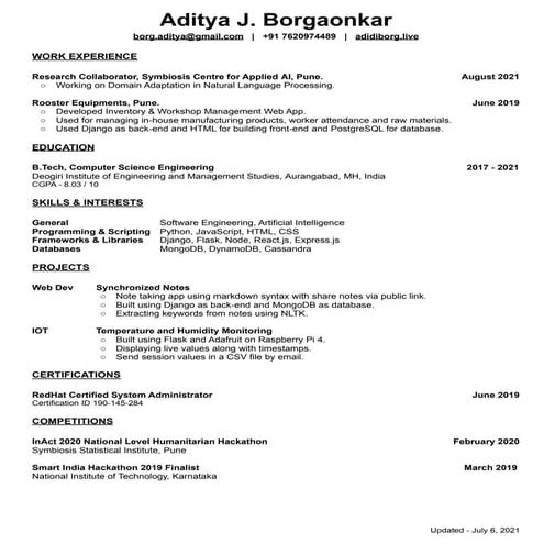 Aditya's Resume | PDF
