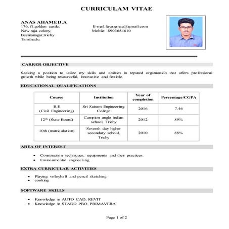 Resume of Anas ahamed | DOCX