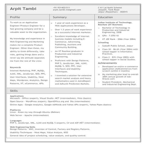 Resume - Arpit Tambi | PDF
