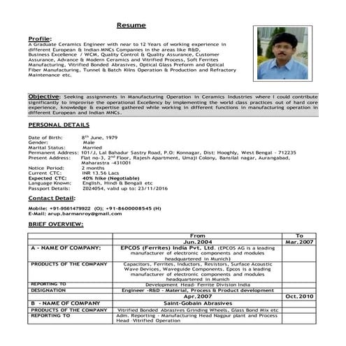 Resume Arup Barman Roy | PDF