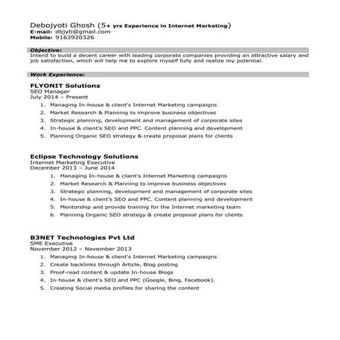 Resume debojyoti | DOC | Web Development | Internet