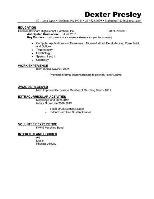 Resume sample 310 | DOC