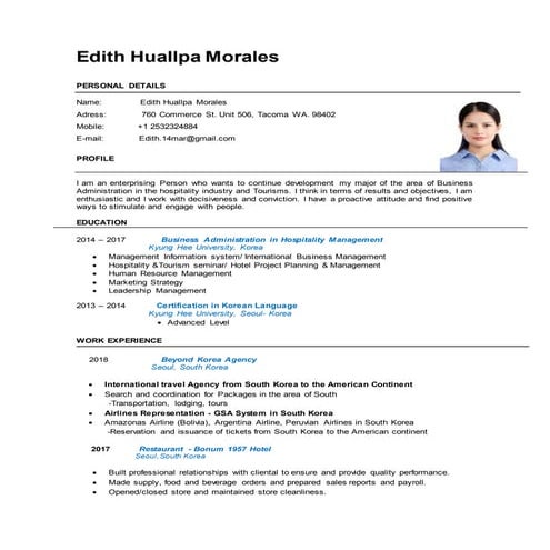 Resume edith huallpa morales | DOCX
