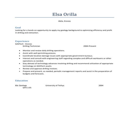 Resume elsa orilla | DOCX | Business | Business and Finance
