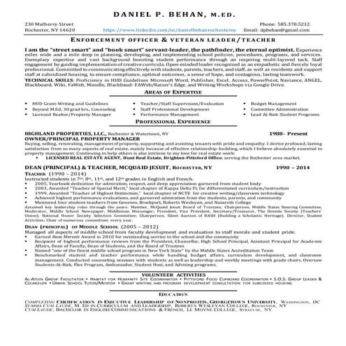 Resume for Daniel P Behan | DOCX