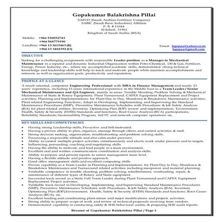 Resume Gopakumar Balakrishna Pillai | DOC