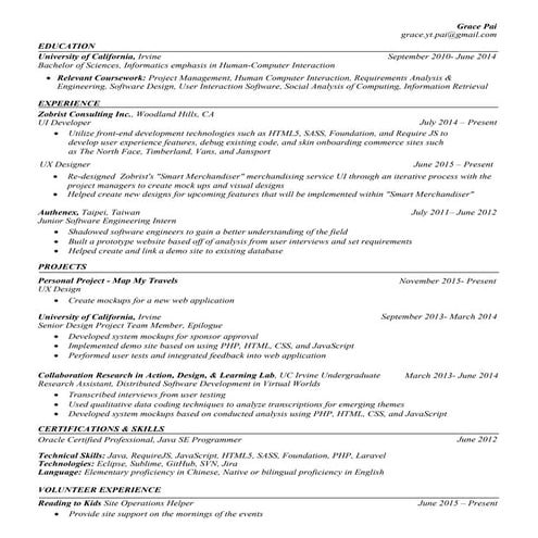 Resume - Grace Pai | PDF
