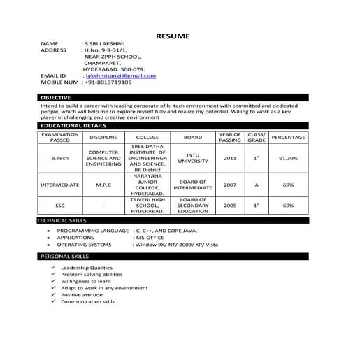 Resume of c. bhaskar | DOC