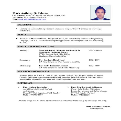 Resume mark anthony paloma | DOC
