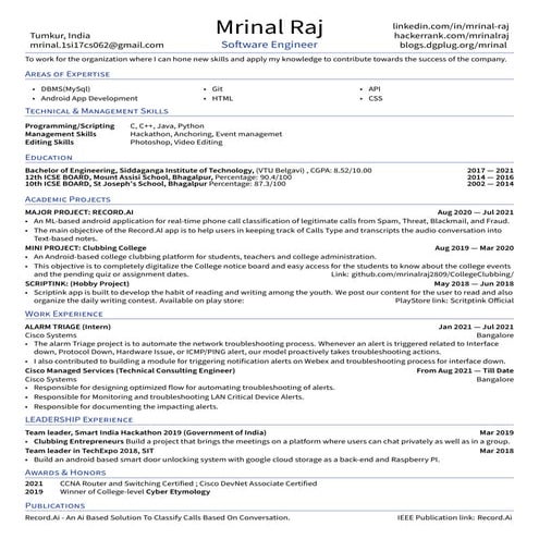 Resume - Mrinal Raj - Software Engineer.pdf | Computer Software and Applications | Computing