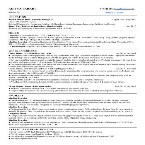 Resume Aditya Parkhi | PDF