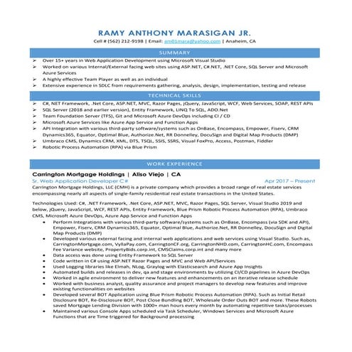 Resume of Ramy Anthony Marasigan PDF version | PDF