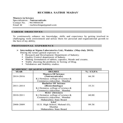 Resume ruchira satish madav | DOCX
