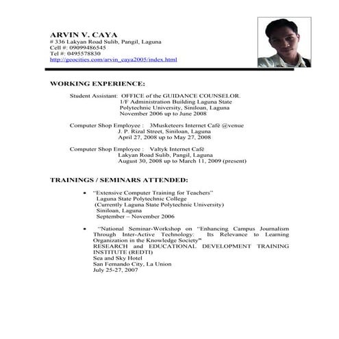 Sample Resume for OJT | DOCX