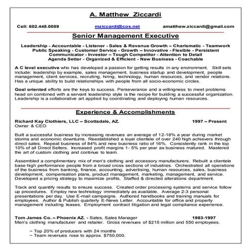 Resume Senior Management Executive | DOCX