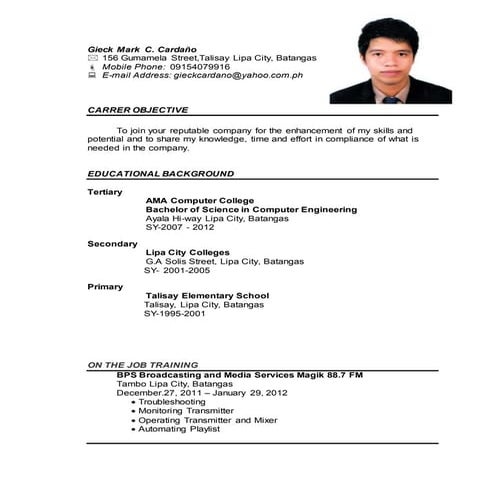 Resume (1) | DOC | Business and Finance