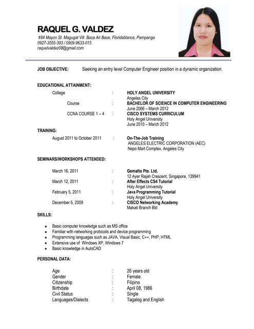 Sample Resume for OJT | DOCX
