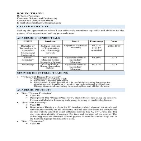 Rohini_Resume | PDF | Programming Languages | Computing