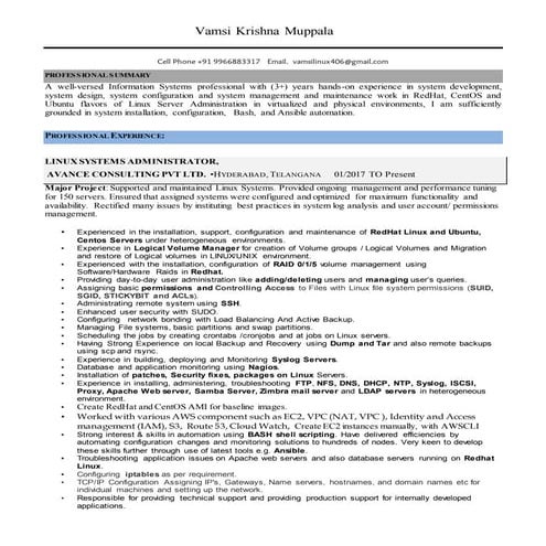 linux fresher resume | PDF