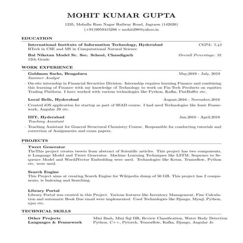 Hitesh Subnani Resume | PDF
