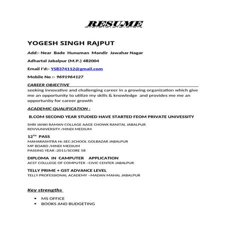 RESUME1 @.docx ..@#$%^7890cgvf54598465151985 | PDF