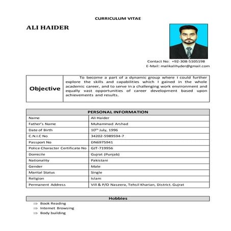 Ali Haider curriculum vitae | PDF | Free Download