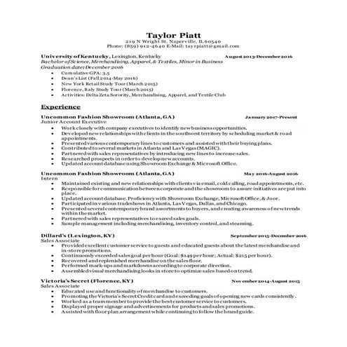 Taylor Piatt Resume | PDF
