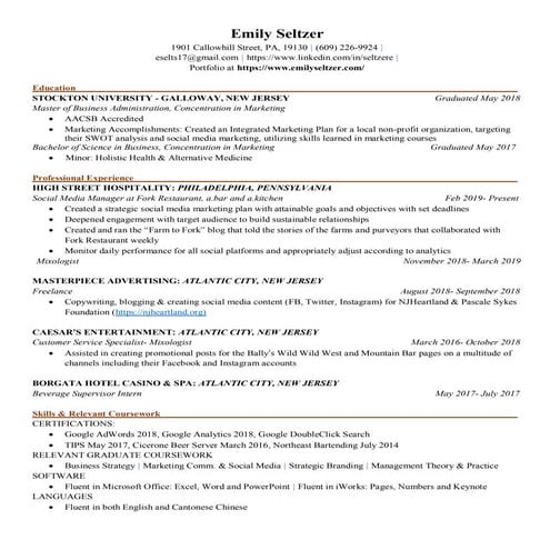 Emily Seltzer Resume 2019 | PDF