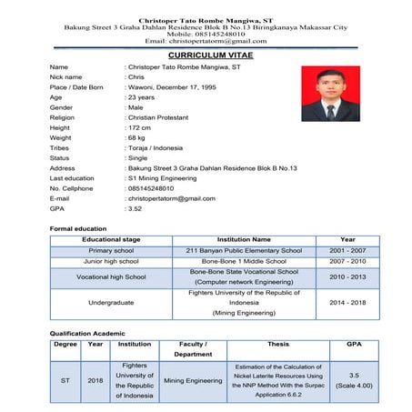 Resume 2020 - Christoper Tato Rombe Mangiwa | PDF