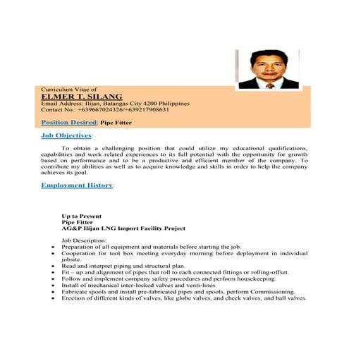Pipefitter Resume