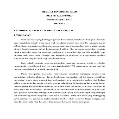 RESUME HAKIKAT PENDIDIKAN DALAM ISLAM | PDF