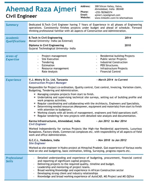 Resume ahemad raza (civil engineer) | PDF Resume ahemad raza (civil engineer) | PDF