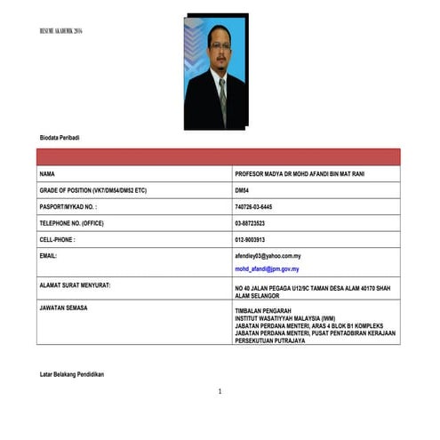 Resume Profesor Madya Dr. Mohd Afandi Bin Mat Rani | PPT | Free download