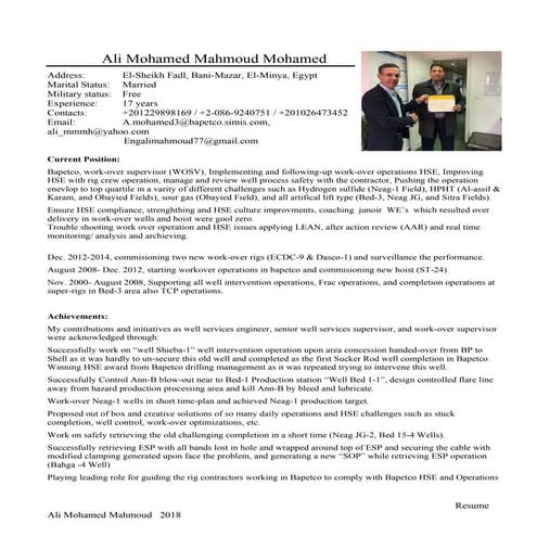 Resume ali mohamed mahmoud 2018 | PDF