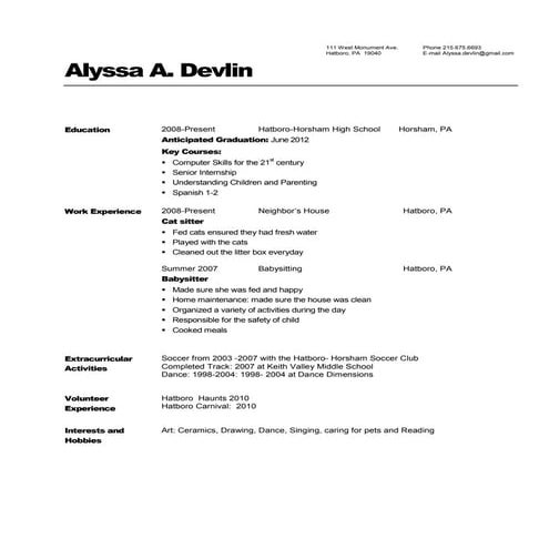 Resume alyssa devlin | DOCX