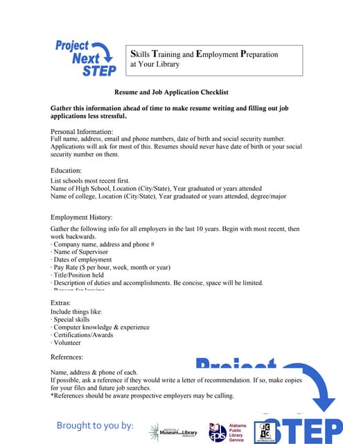 Mini resume and application checklist | PPT