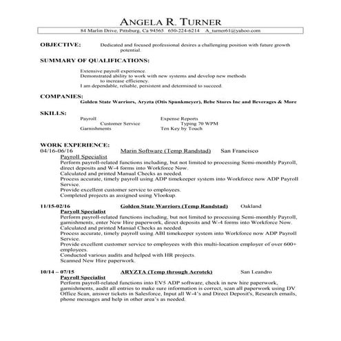 Denise Resume Payroll Administrator1 | ODT