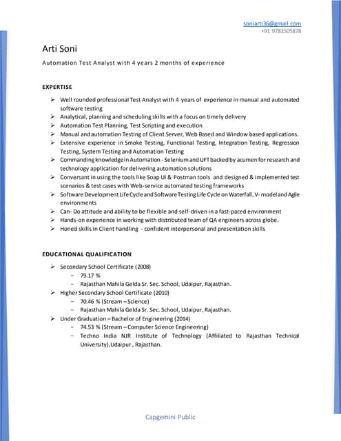 Capgemini resume template | DOCX | Resume Writing and Advice | Job Search